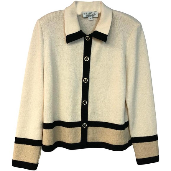St. John | Jackets & Coats | St John Collection Black Trim Beige Knit ...